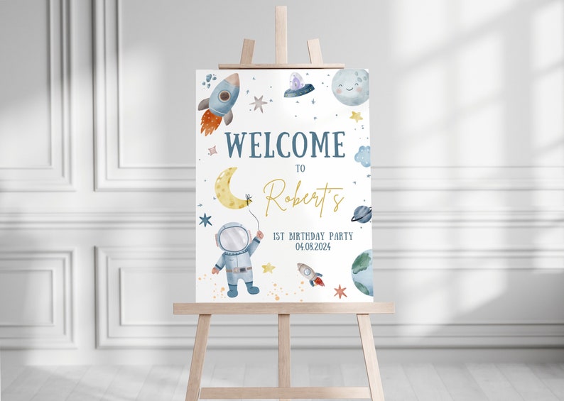First Birthday Welcome Sign Template Editable 1st Birthday Space ...