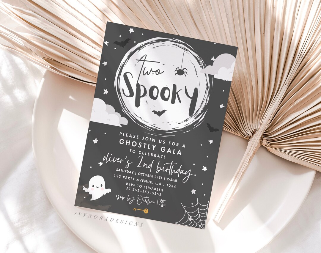 Editable Two Spooky 2nd Birthday Party Invitation Template Cute Unisex ...