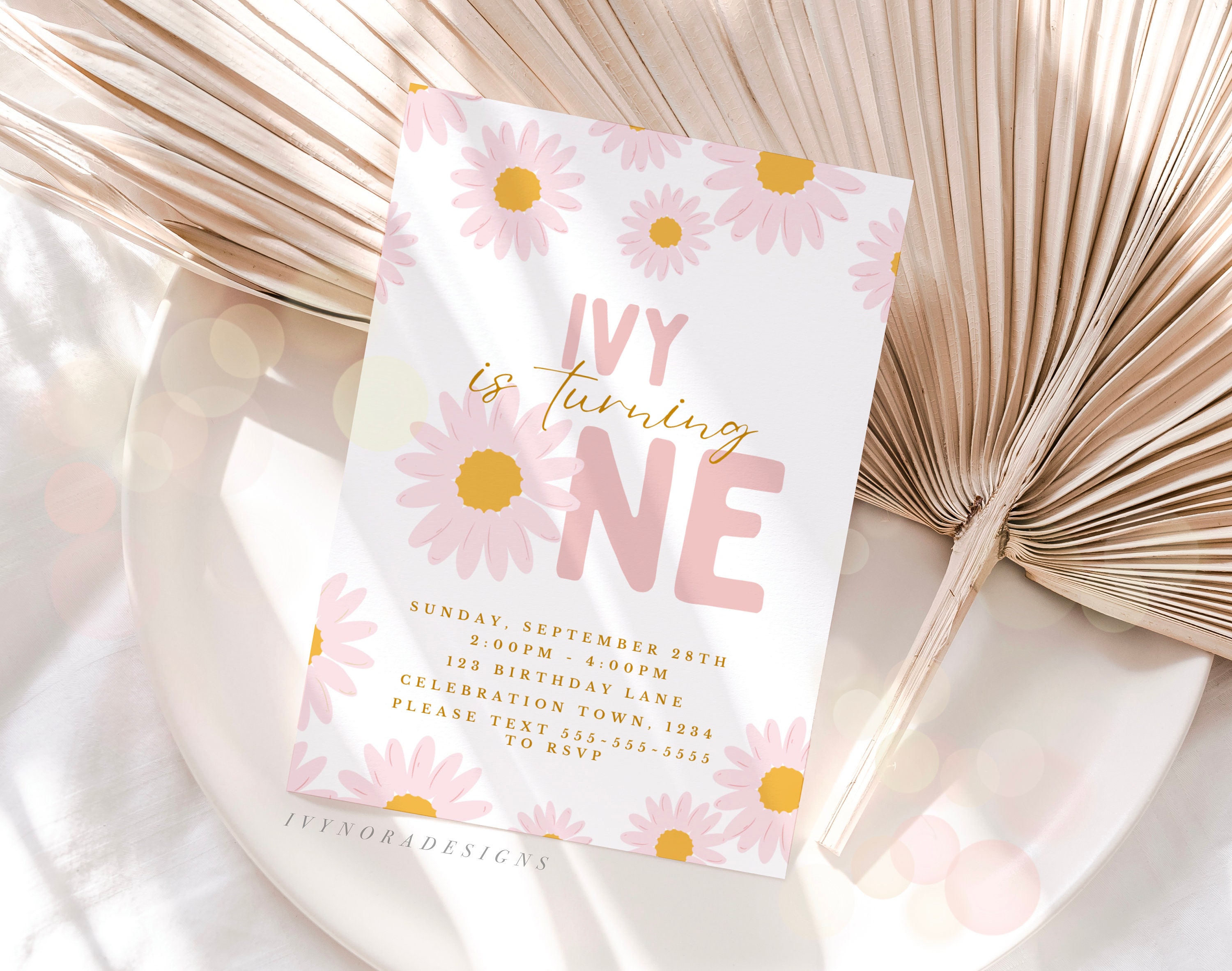 Daisy 1st Birthday Party Invitation Boho Daisy Wild One 1st Birthday ...