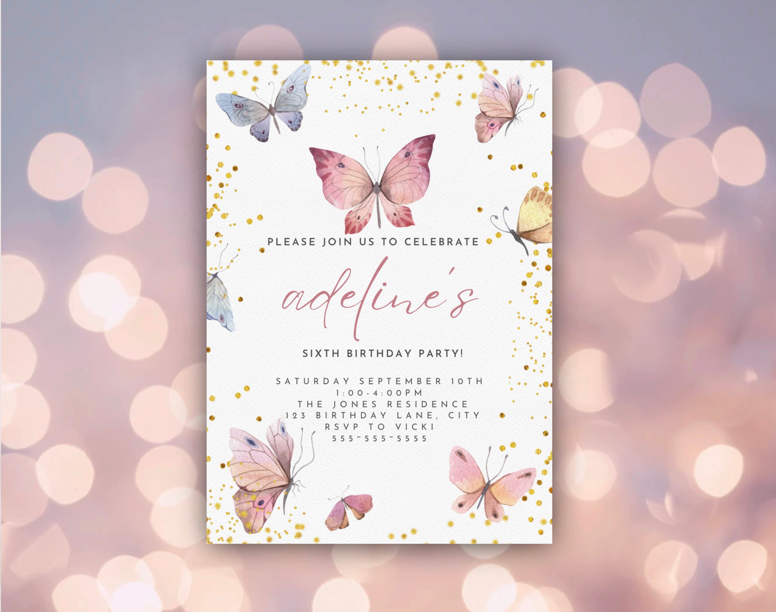 Invitación de cumpleaños de mariposa Descargar plantilla Canva - Etsy ...