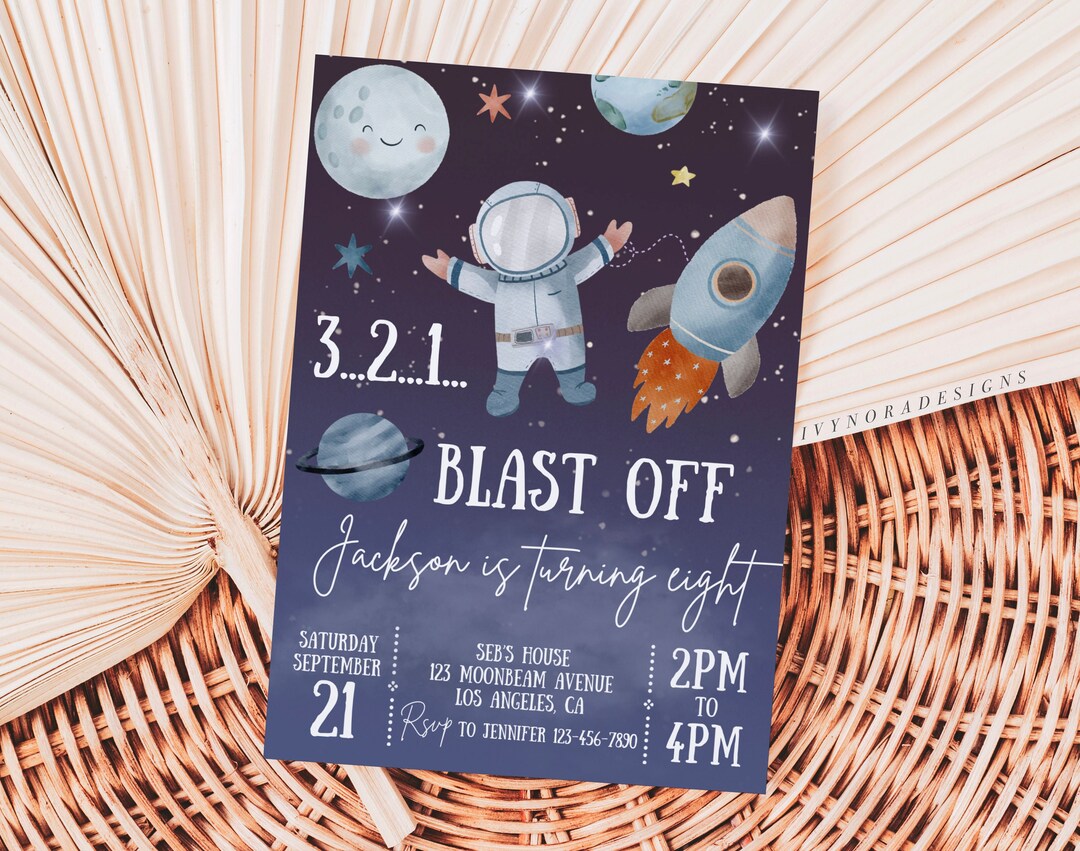 Blast off Birthday Invitation Template Rocket Ship Space Birthday Party Evite Astronaut ...