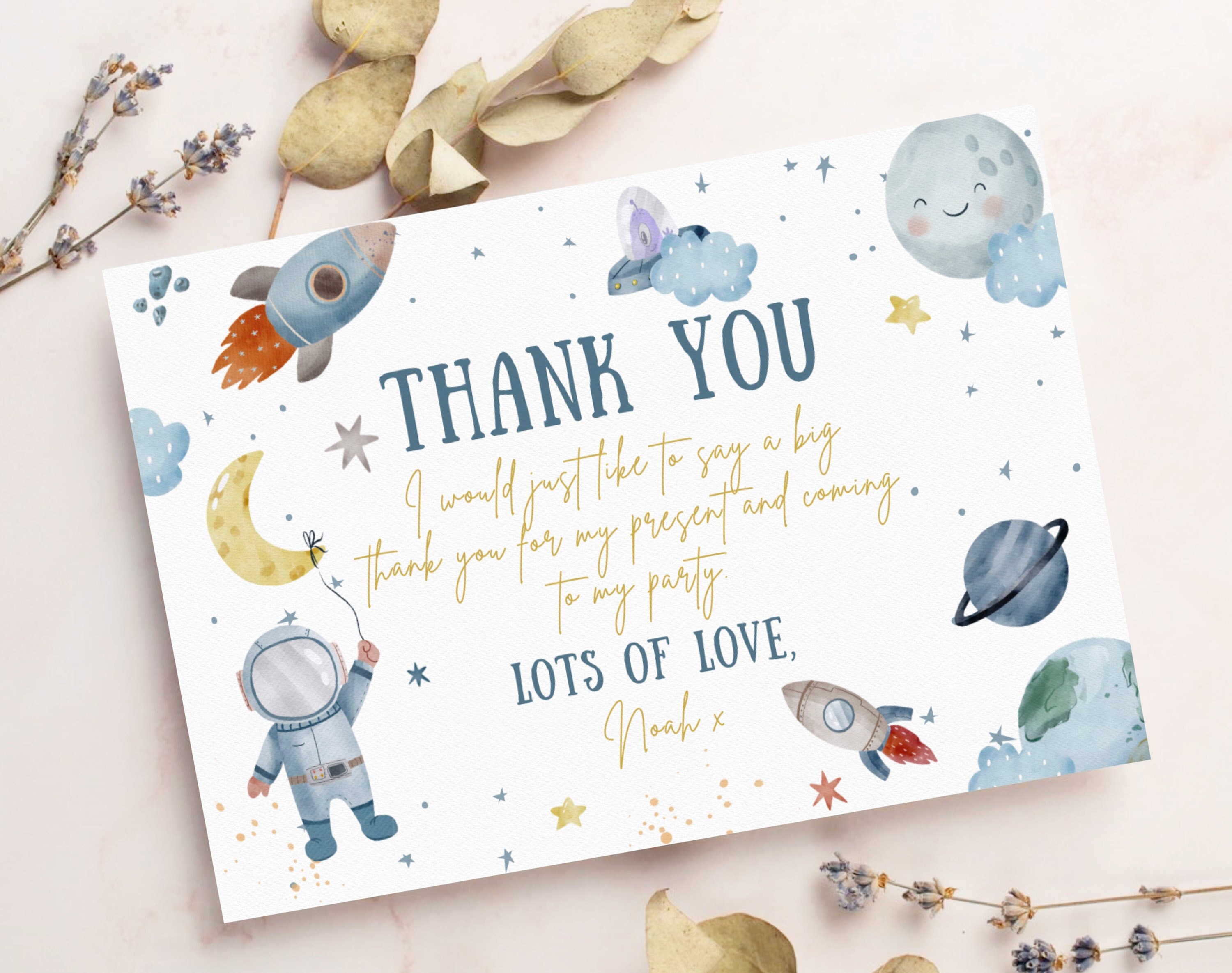 Editable Thank You Cards Birthday Party Thank You Card Template Space ...