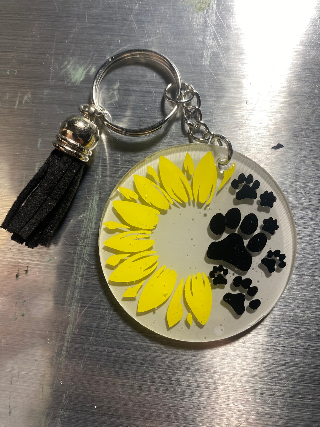 Sunflower and Paw Prints, Dogs, Puppies, Paw Print Keychain, Sunflower ...