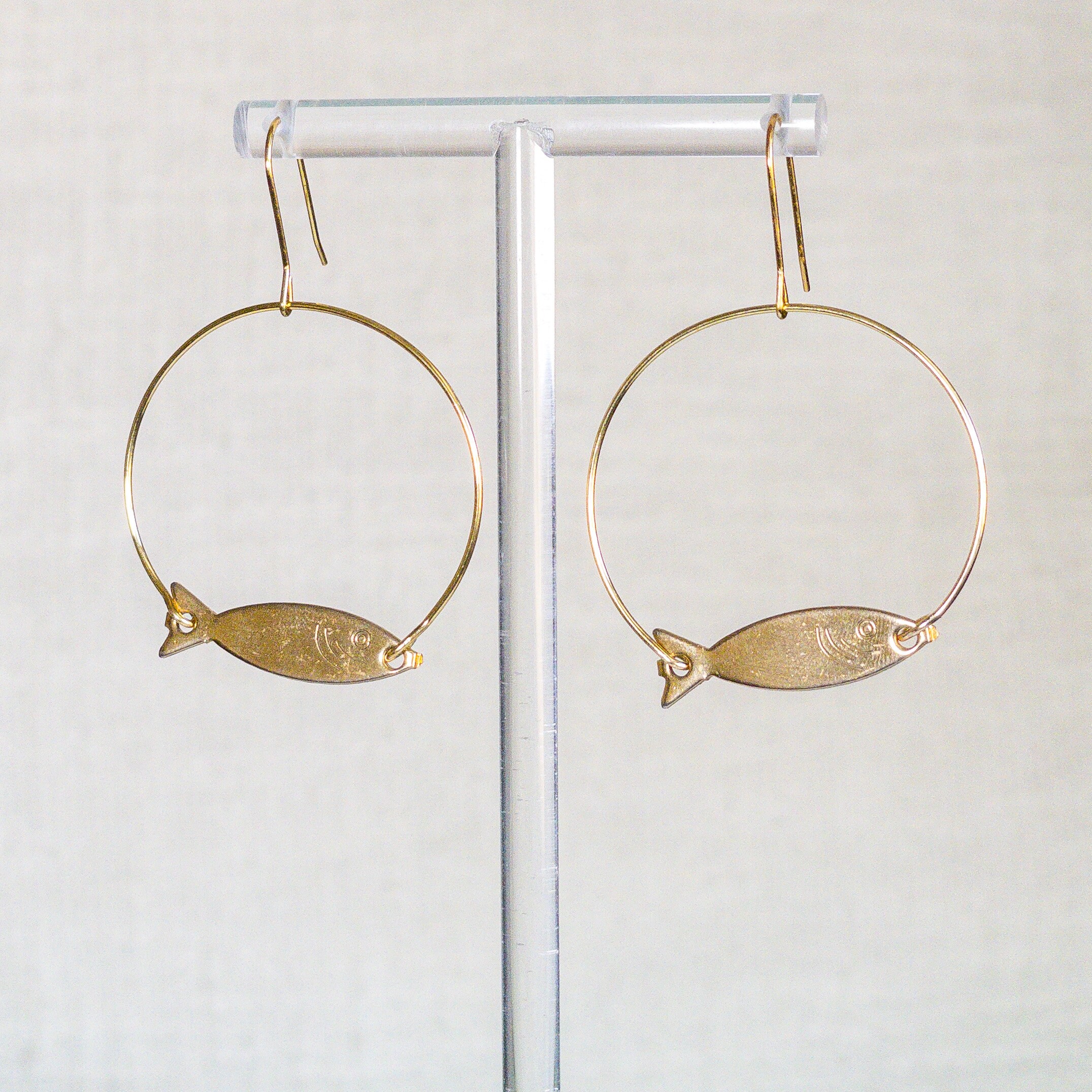 Vintage Fish Hoop Earrings 18k Gold Plated Recycled Jewelry Beach ...