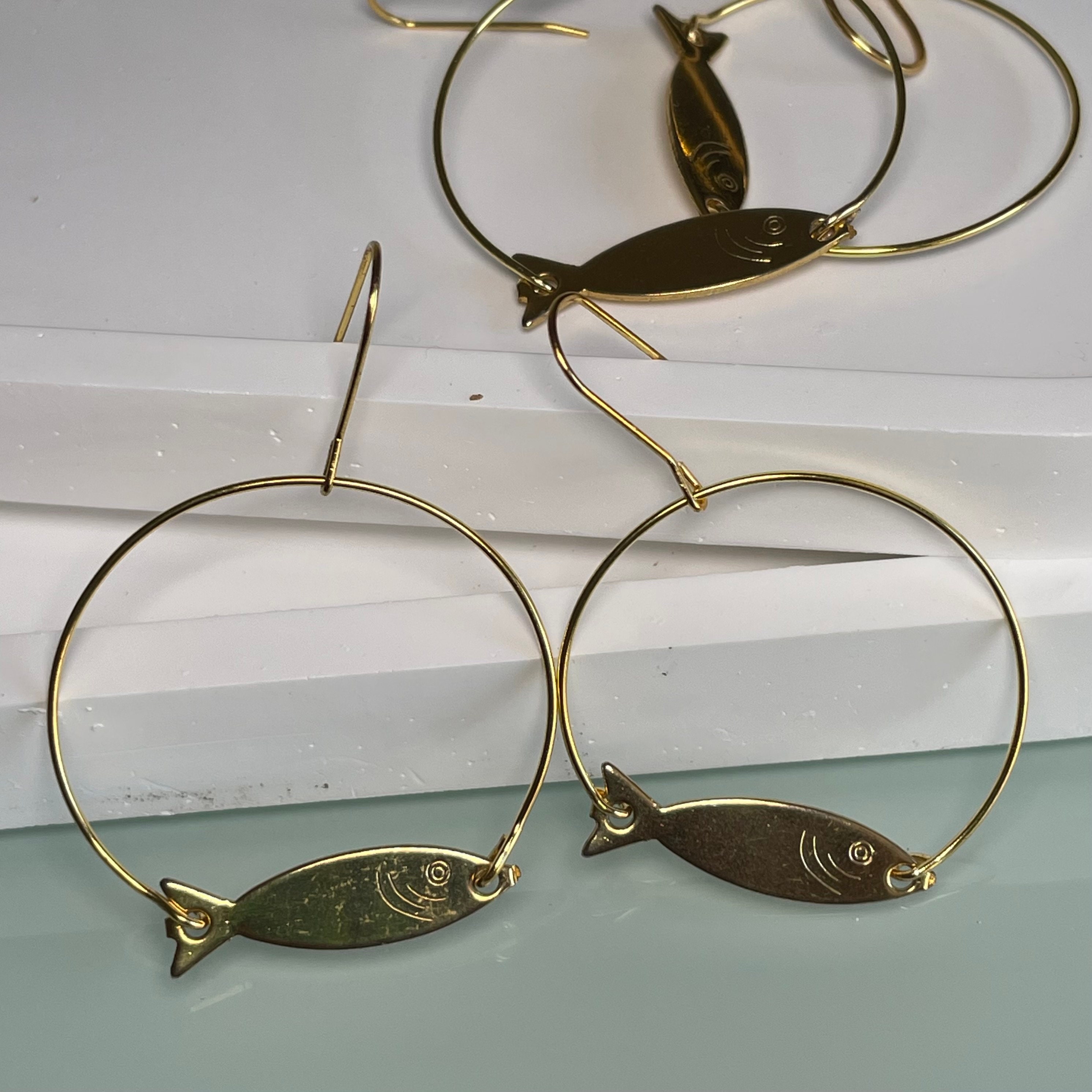 Vintage Fish Hoop Earrings 18k Gold Plated Recycled Jewelry Beach ...