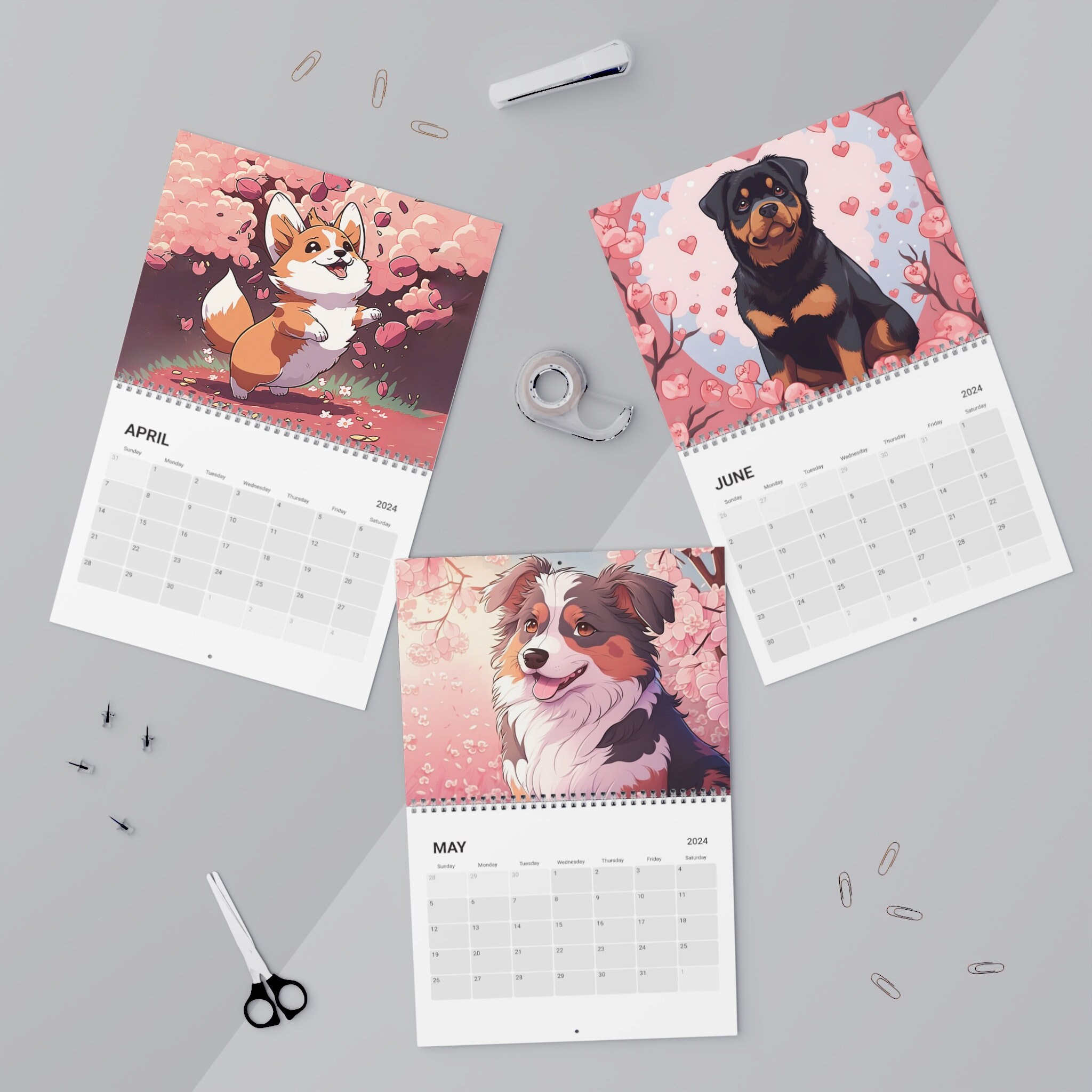 Dog Lover Calendar 2024 Anime Planner for New Year Beagle, Shih Tzu ...