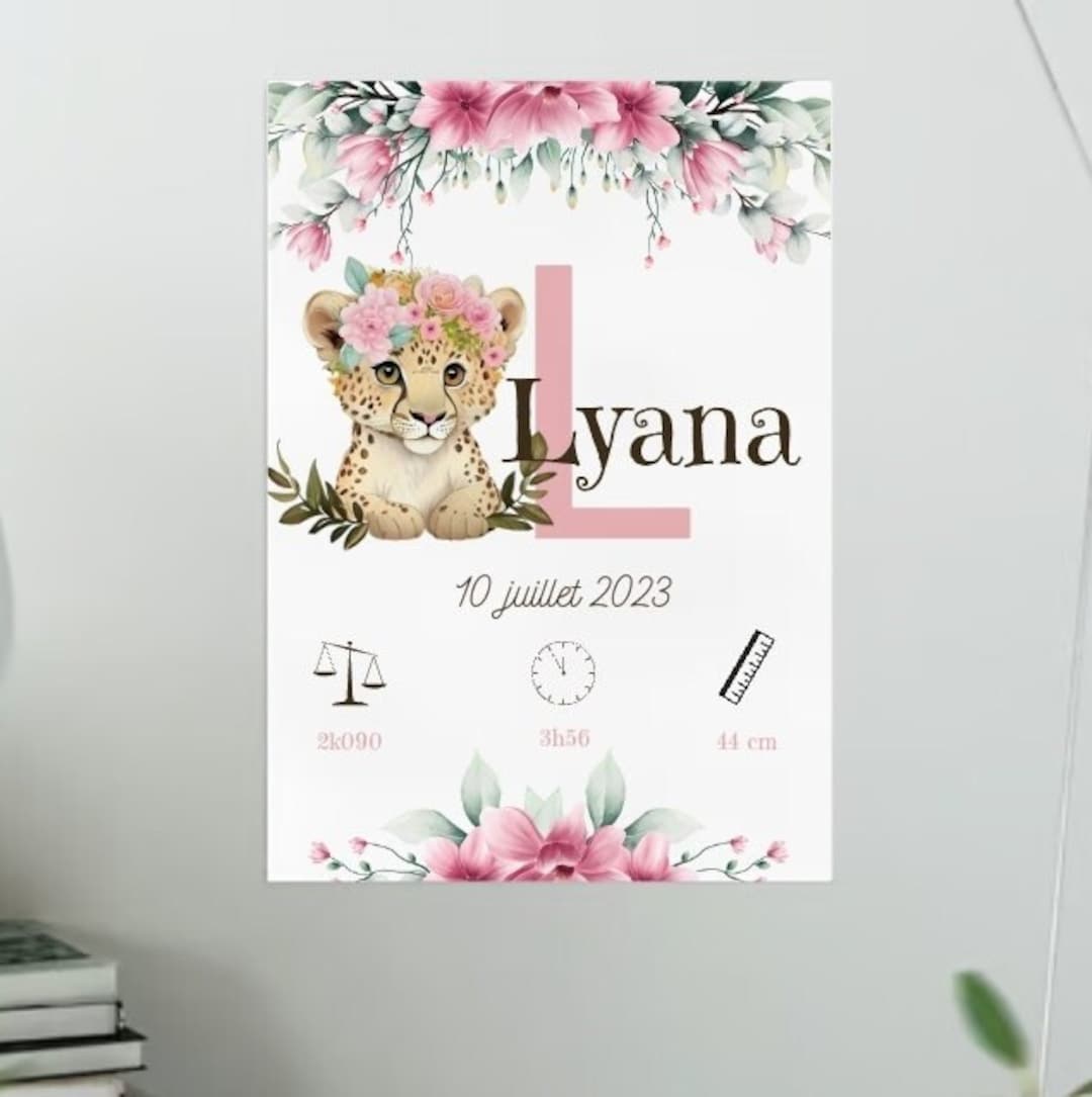Personalized Lion Cub Birth Poster Initial First Names - Etsy