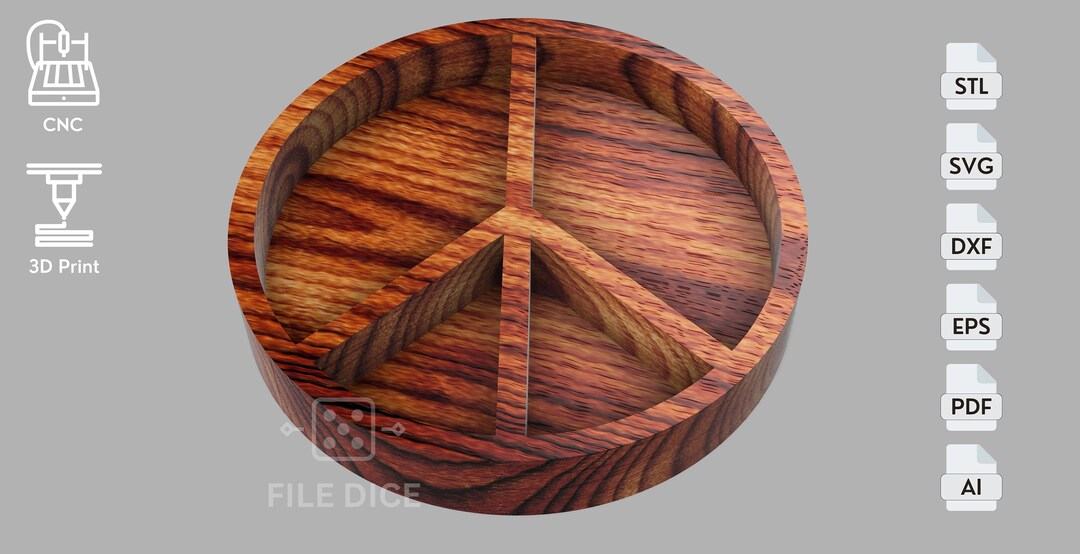 Peace Sign Tray - Files for CNC or 3D Printer (svg, Dxf, Eps, Pdf, Ai ...