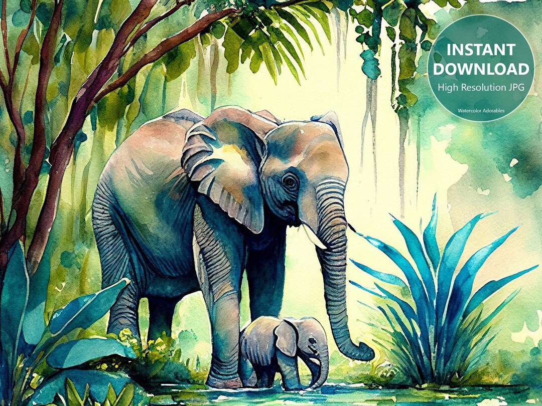 Mother and Baby Elephant Watercolor | Nursery Decor | Adorable ...