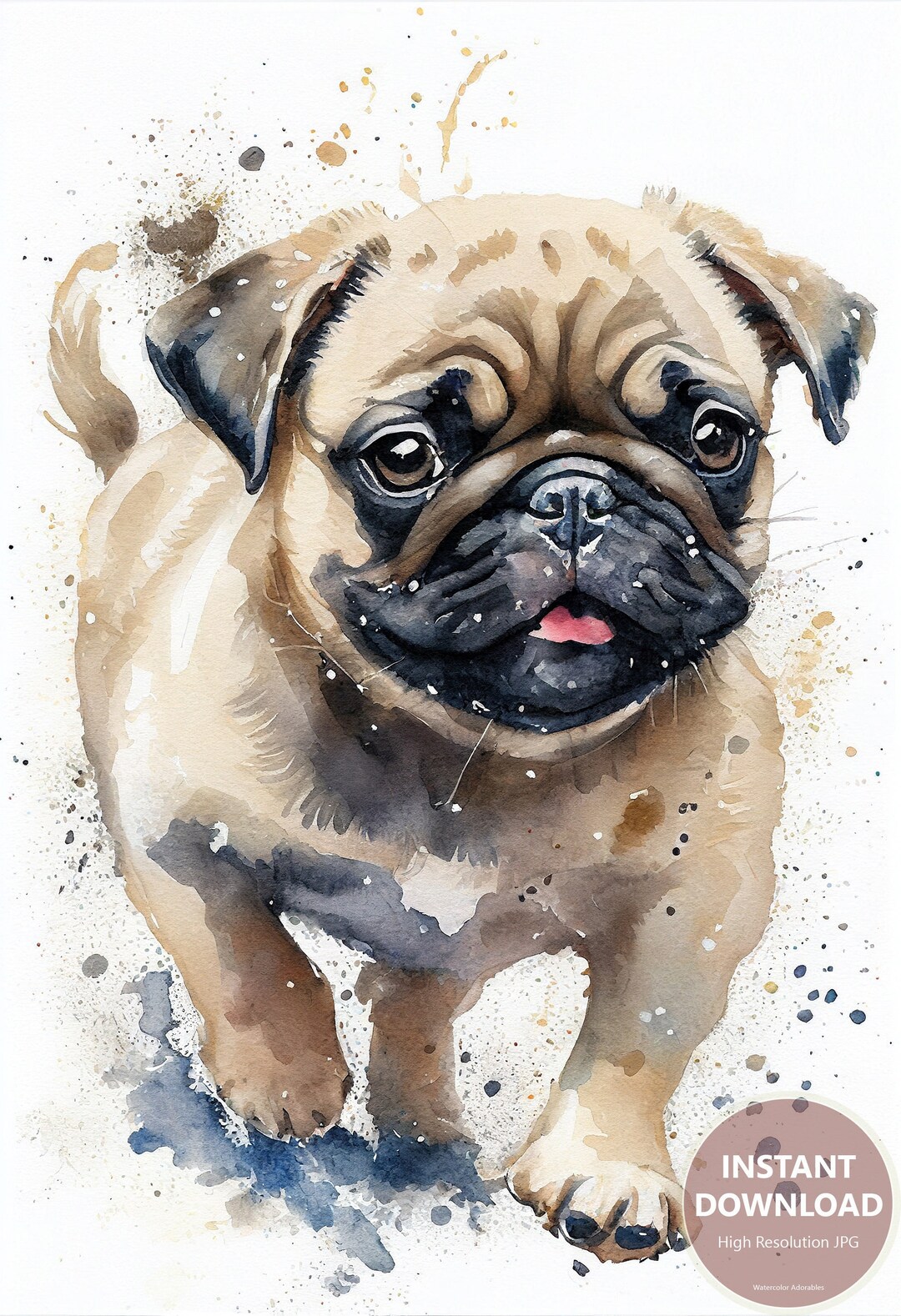 Pug Watercolor | Adorable Printable Wall Art - Etsy
