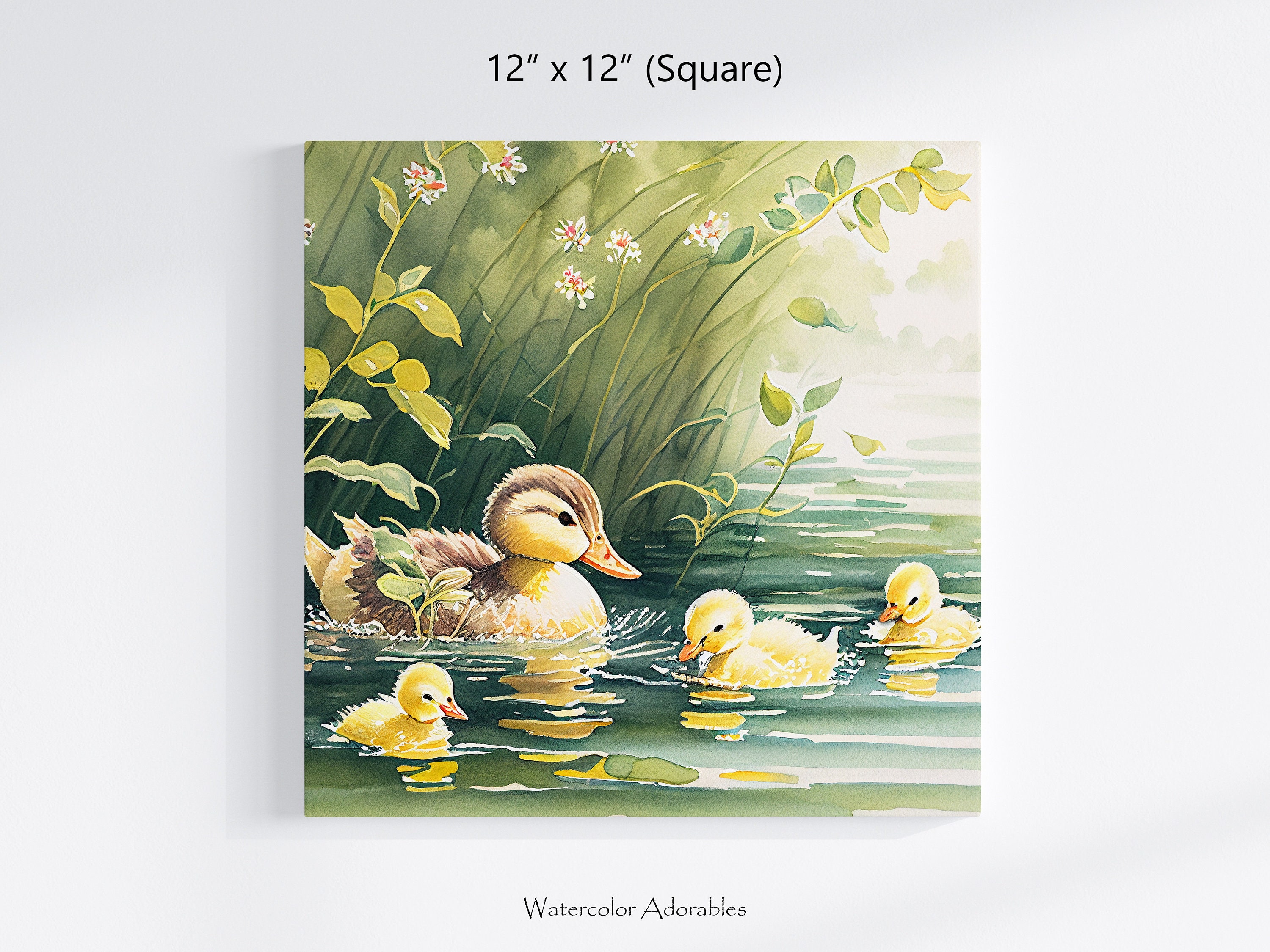 Mother Duck With Her Ducklings Watercolor Canvas Print Duck - Etsy