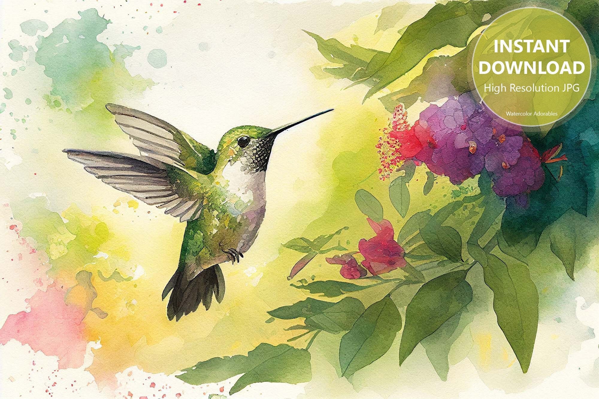 Hummingbird Watercolor | Stunning Printable Wall Art - Etsy