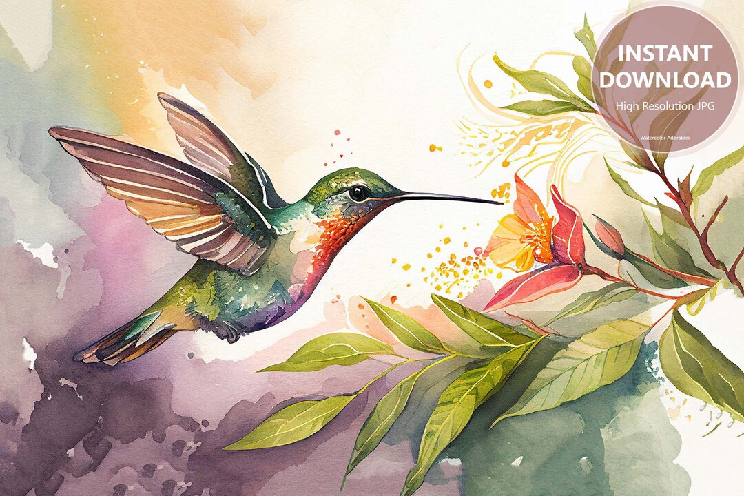 Hummingbird Watercolor | Stunning Printable Wall Art - Etsy
