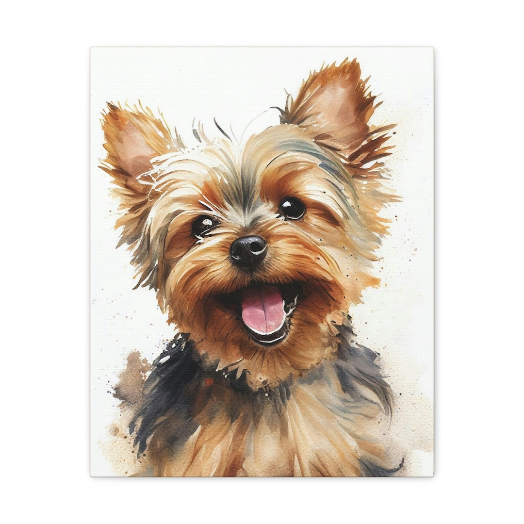 Happy Yorkie Canvas Print | Yorkshire Terrier Watercolor | Yorkie Gift ...