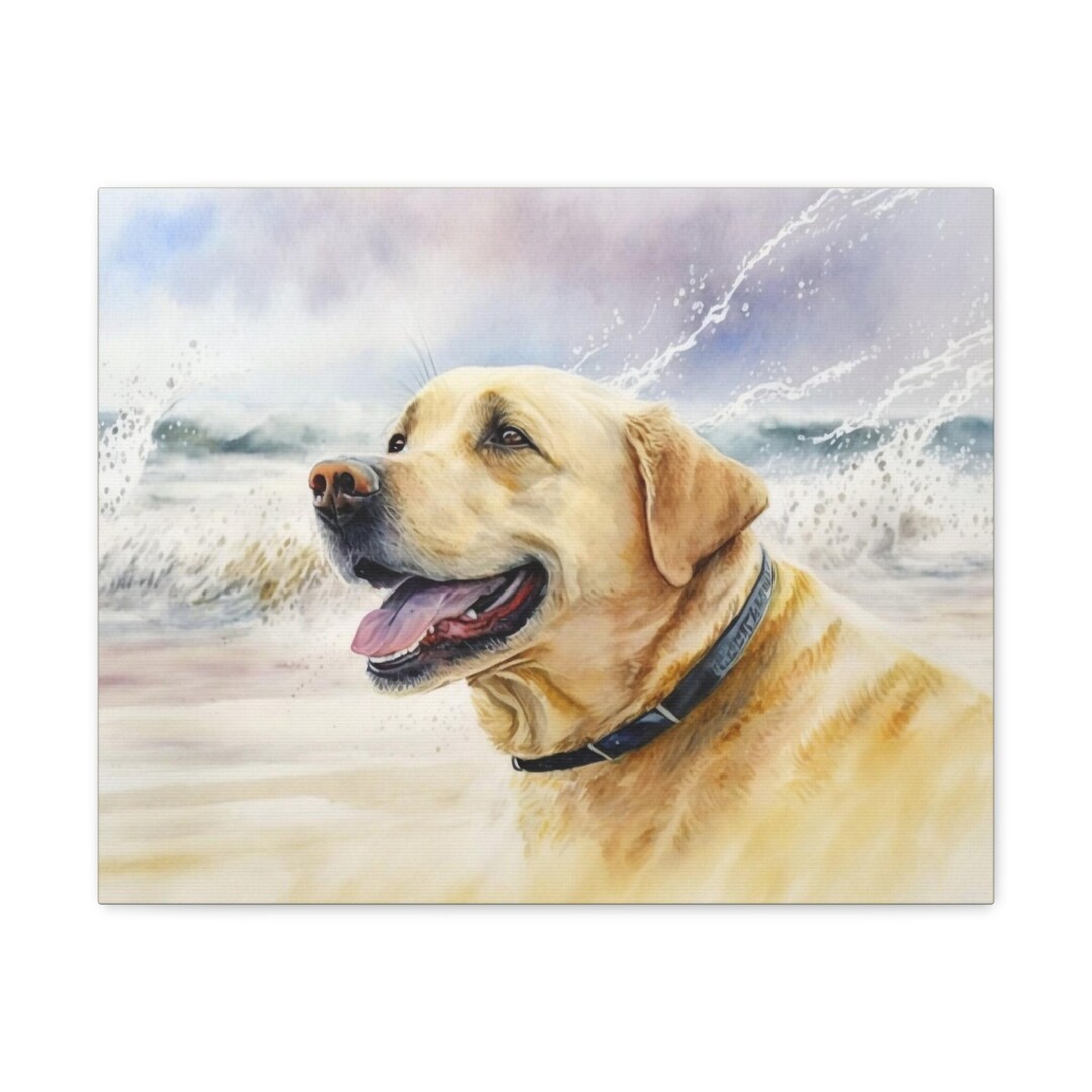 Yellow Lab at the Beach Watercolor Canvas Print | Labrador Wall Art ...