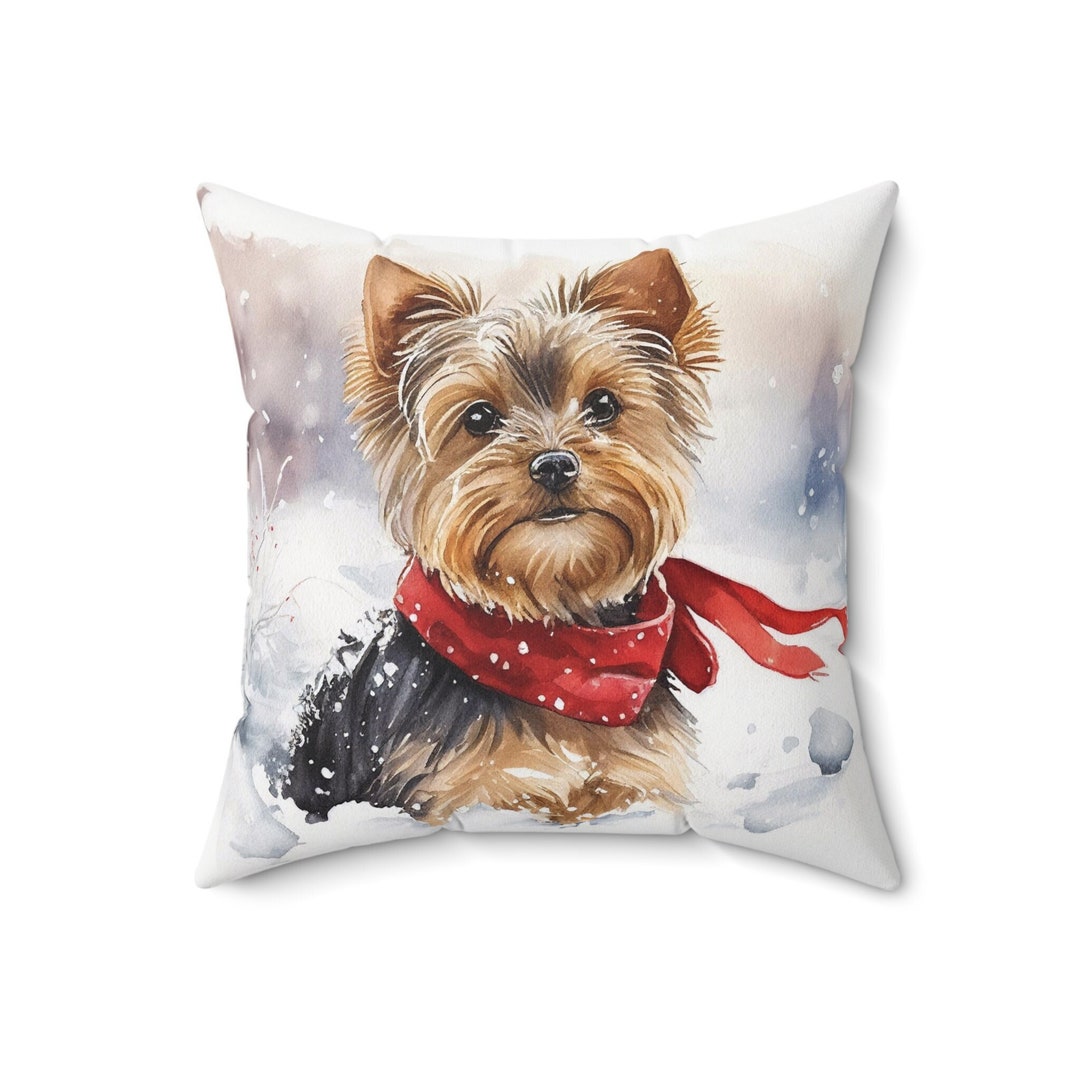 Yorkie in a Winter Wonderland Throw Pillow | Huggable Yorkshire Terrier ...