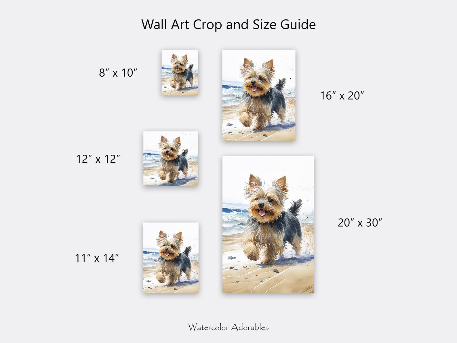 Yorkie at the Beach Canvas Print | Yorkshire Terrier Watercolor ...