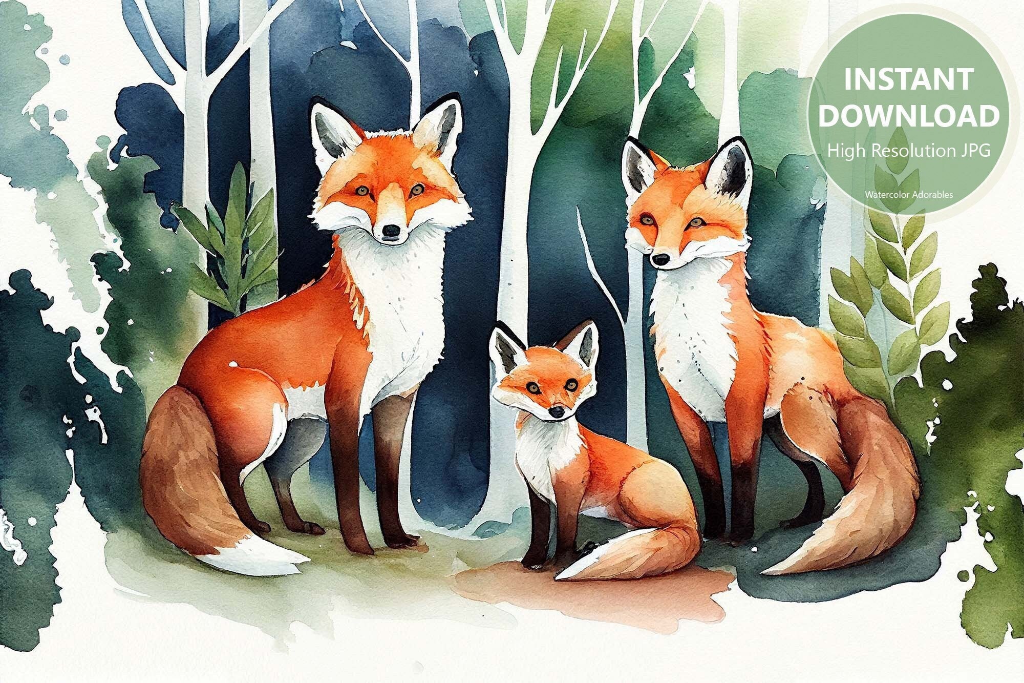 Fox Family Watercolor Fox Nursery Wall Art Fox Wall Hanging Adorable ...