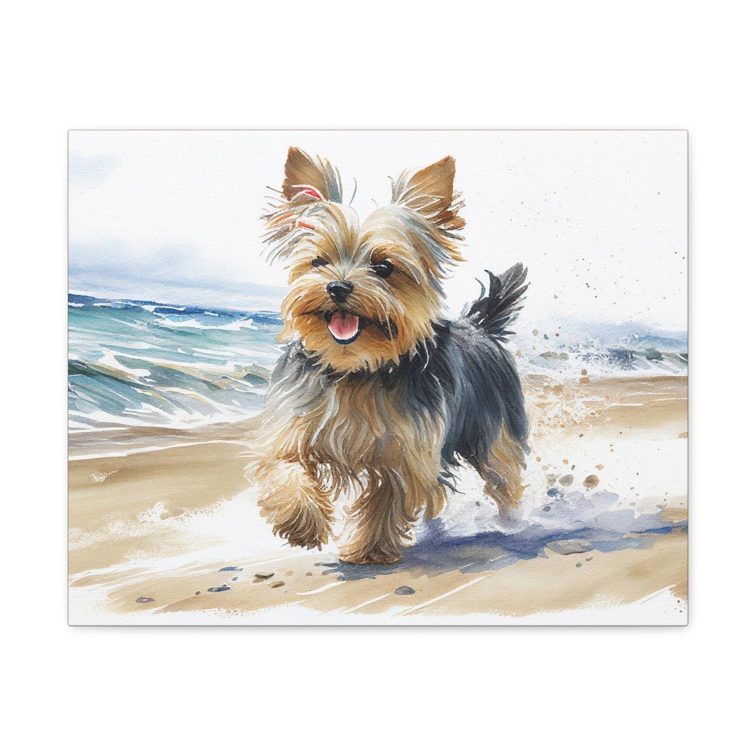 Yorkie on the Beach Canvas Print Yorkshire Terrier - Etsy