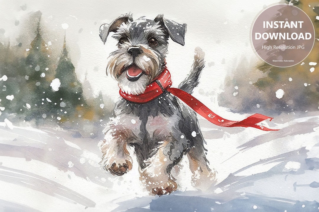 Schnauzer in a Winter Wonderland Watercolor | Schnauzer Gift ...