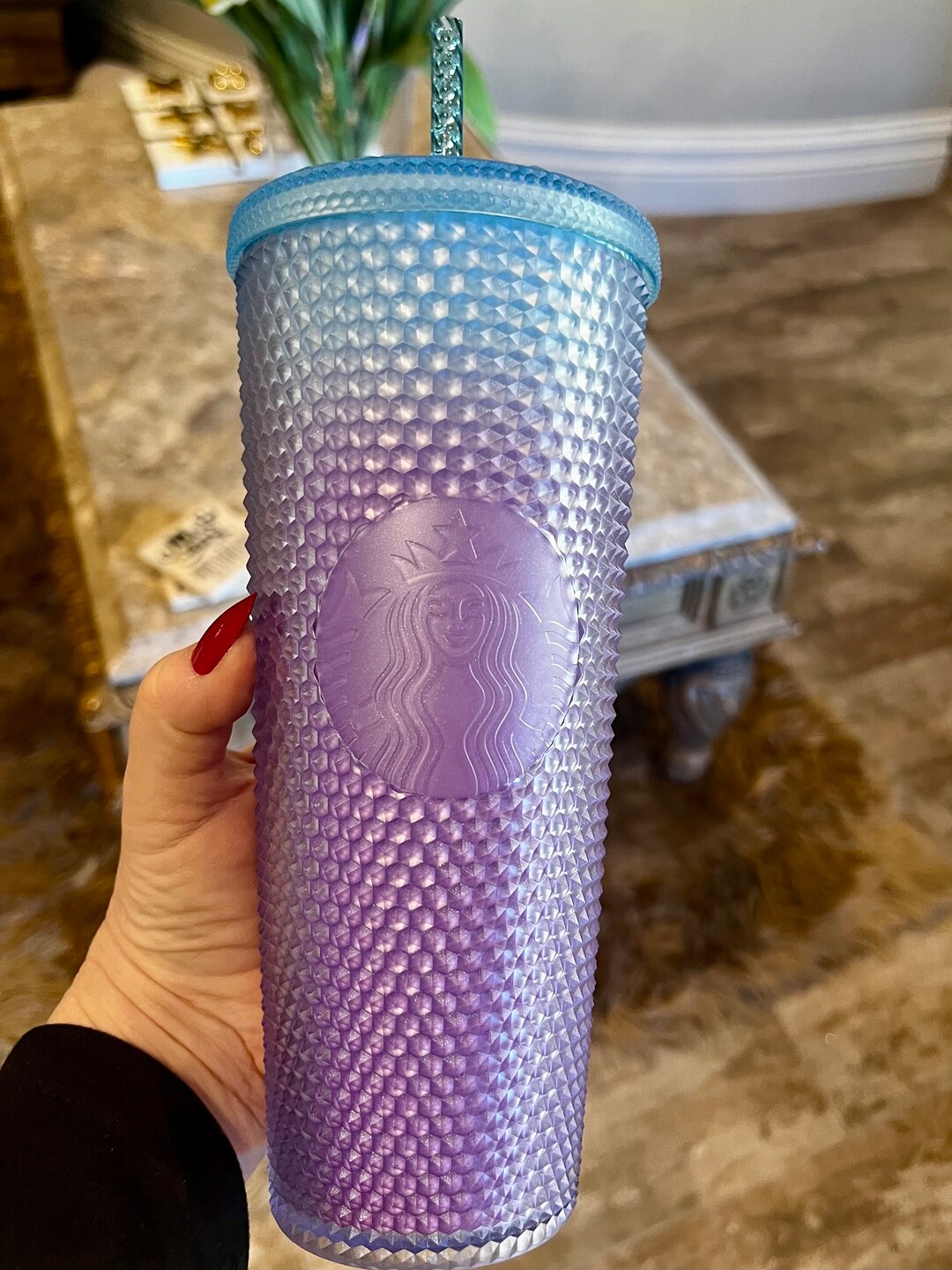 New Starbucks 2024 Periwinkle Gradient Bling Winter Ombré Studded Soft ...