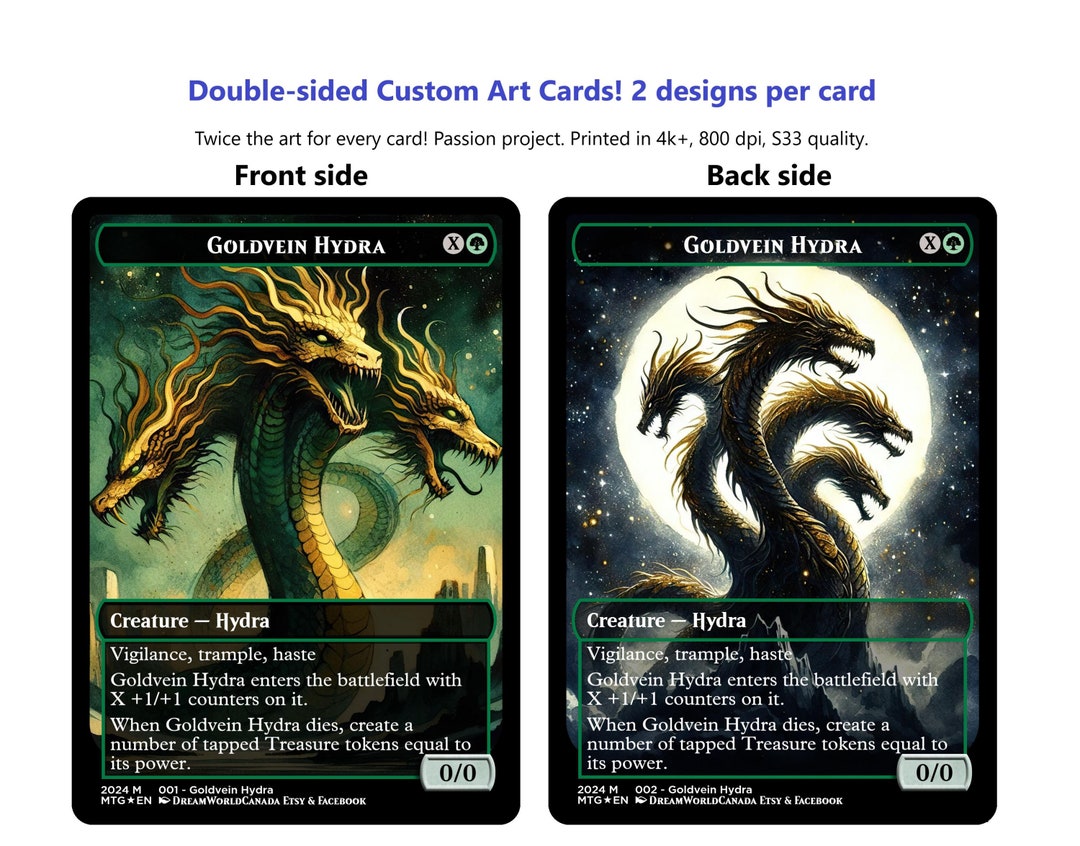 Custom Art Double Sided Goldvein Hydra. Treasure. EDH Commander, Casual ...