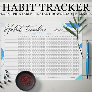 Monthly Habit Tracker Printable | 3 Colors | Fillable PDF - Etsy