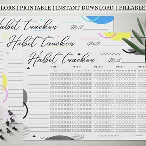 Monthly Habit Tracker Printable | 3 Colors | Fillable PDF - Etsy