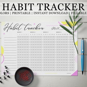 Monthly Habit Tracker Printable | 3 Colors | Fillable PDF - Etsy