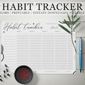Monthly Habit Tracker Printable | 3 Colors | Fillable PDF - Etsy