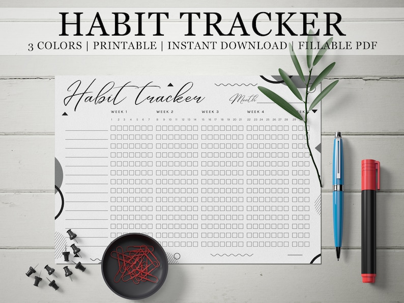 Monthly Habit Tracker Printable | 3 Colors | Fillable PDF - Etsy