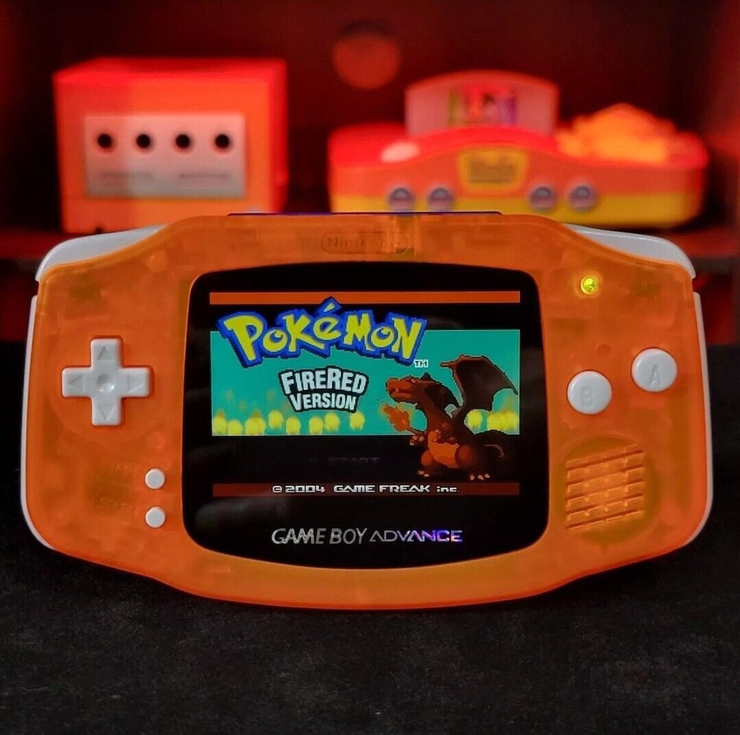 Clear Orange Game Boy Advance GBA Ips LCD USB-C 1800 Mah Rechargeable ...