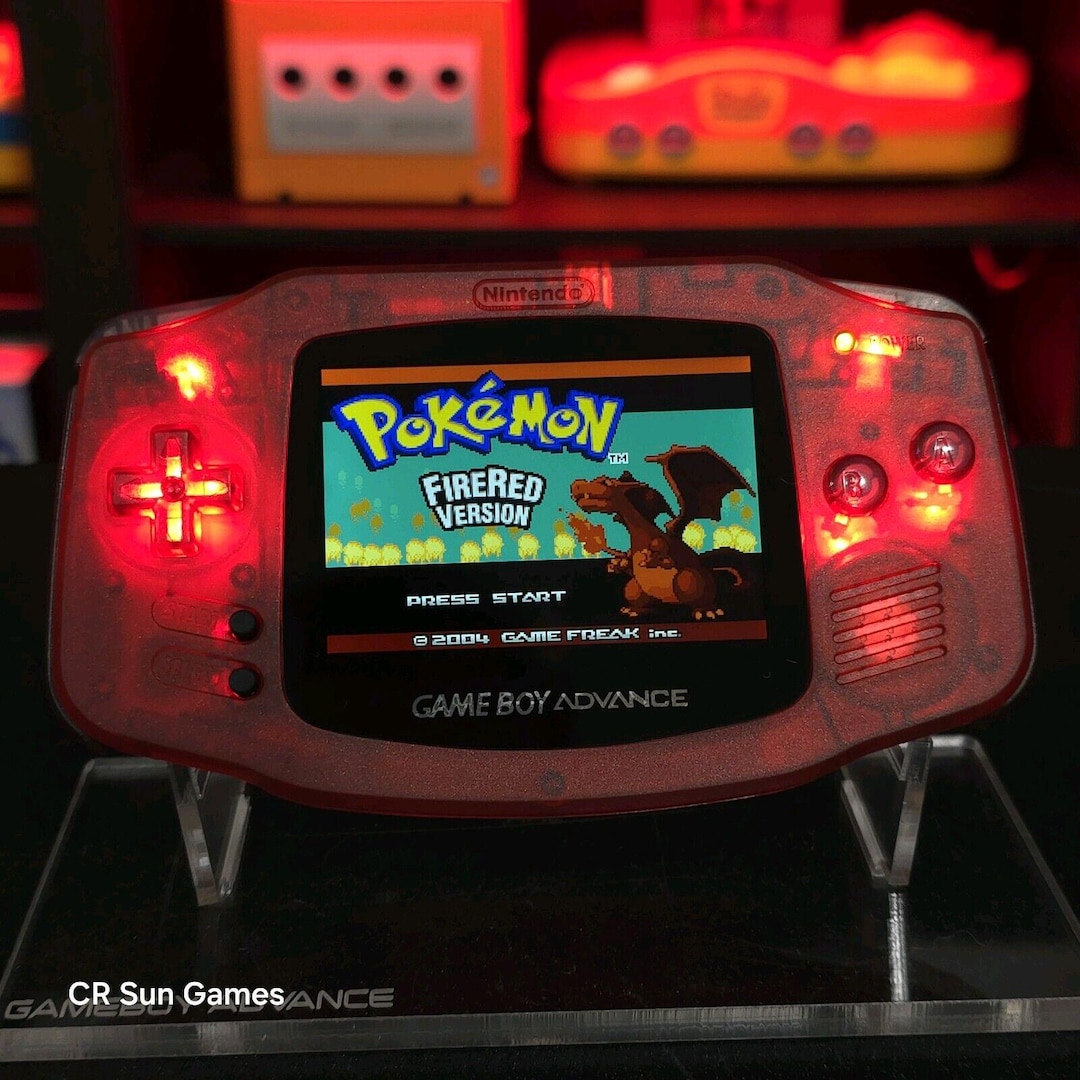 Clear Red Game Boy Advance GBA Ips V5 LCD USB-C 1800 Mah Rechargeable ...