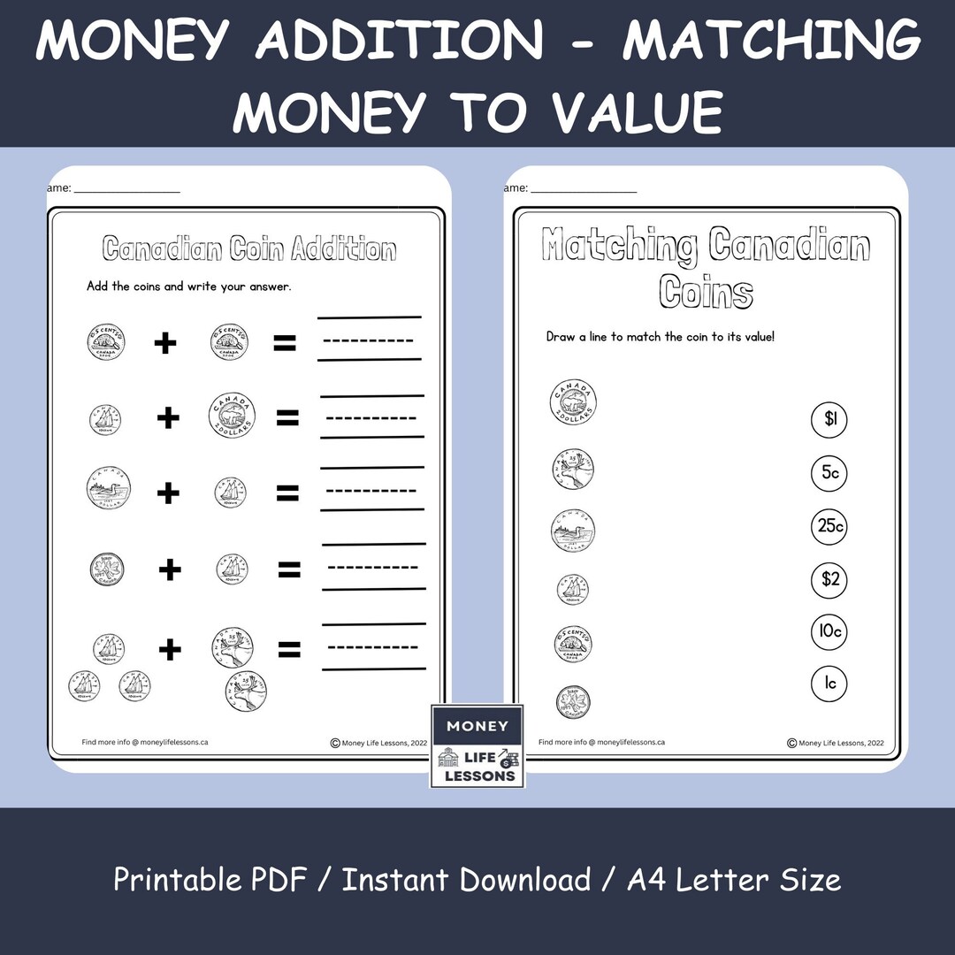 Canadian Money Addition - Matching Money to Value - Digital Print ...