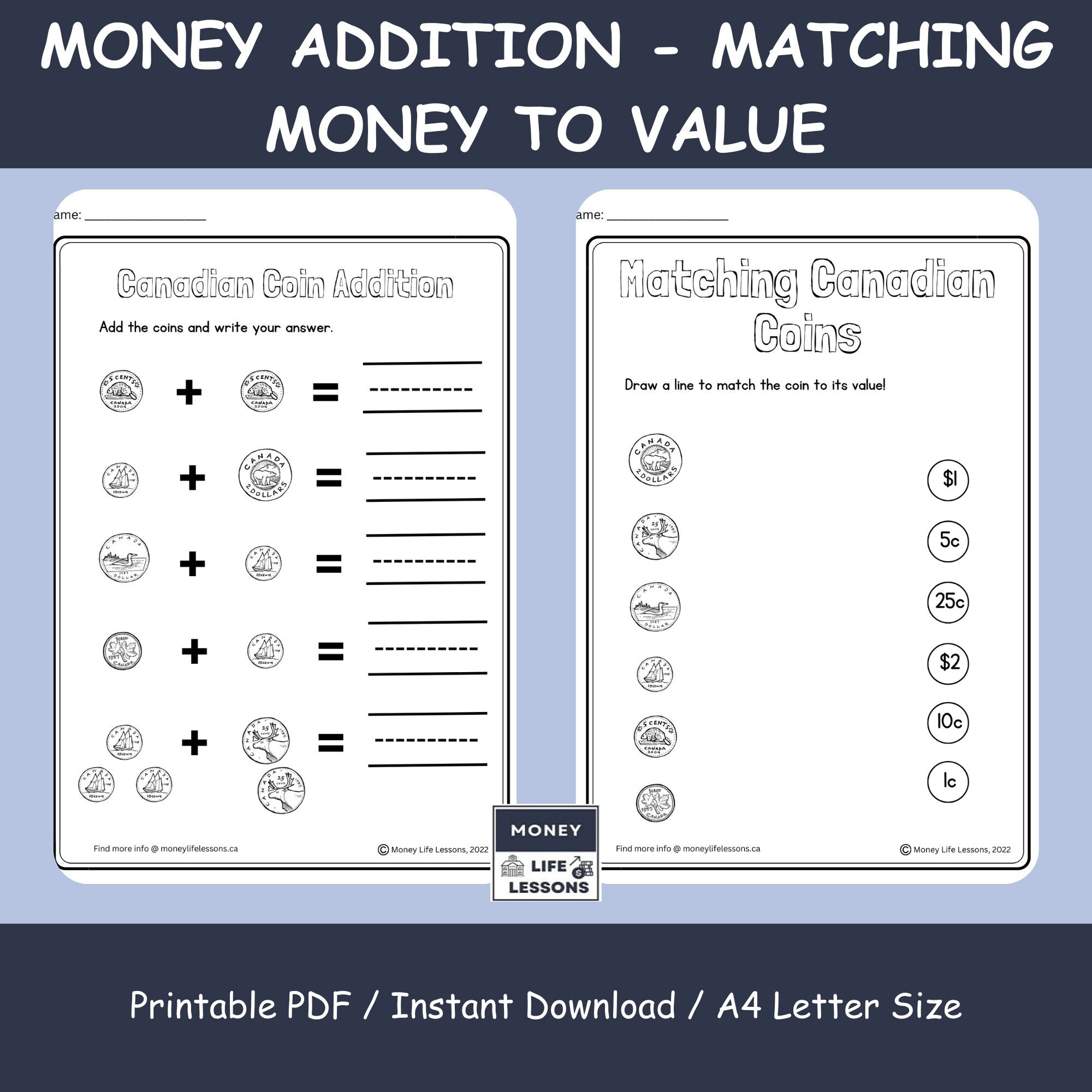 Canadian Money Addition - Matching Money to Value - Digital Print ...