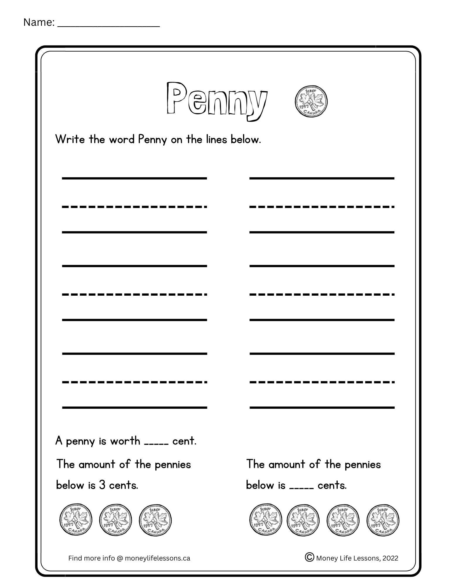 Printing Words for Coins and Bills - Matching the Amount - Canadian ...