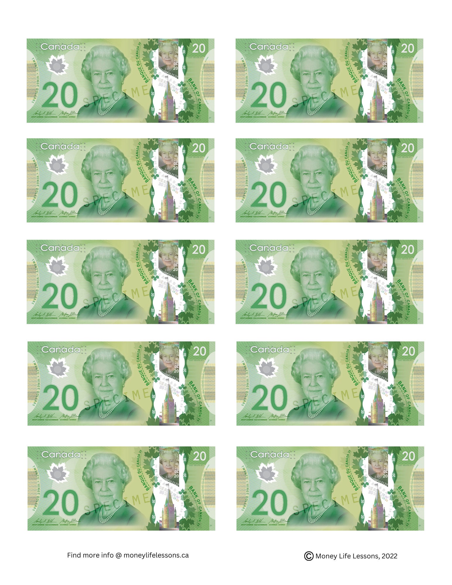 Canadian Realistic Play Money Practice Printing Coins and Bills Match ...