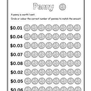 Printing Words for Coins and Bills - Matching the Amount - Canadian ...