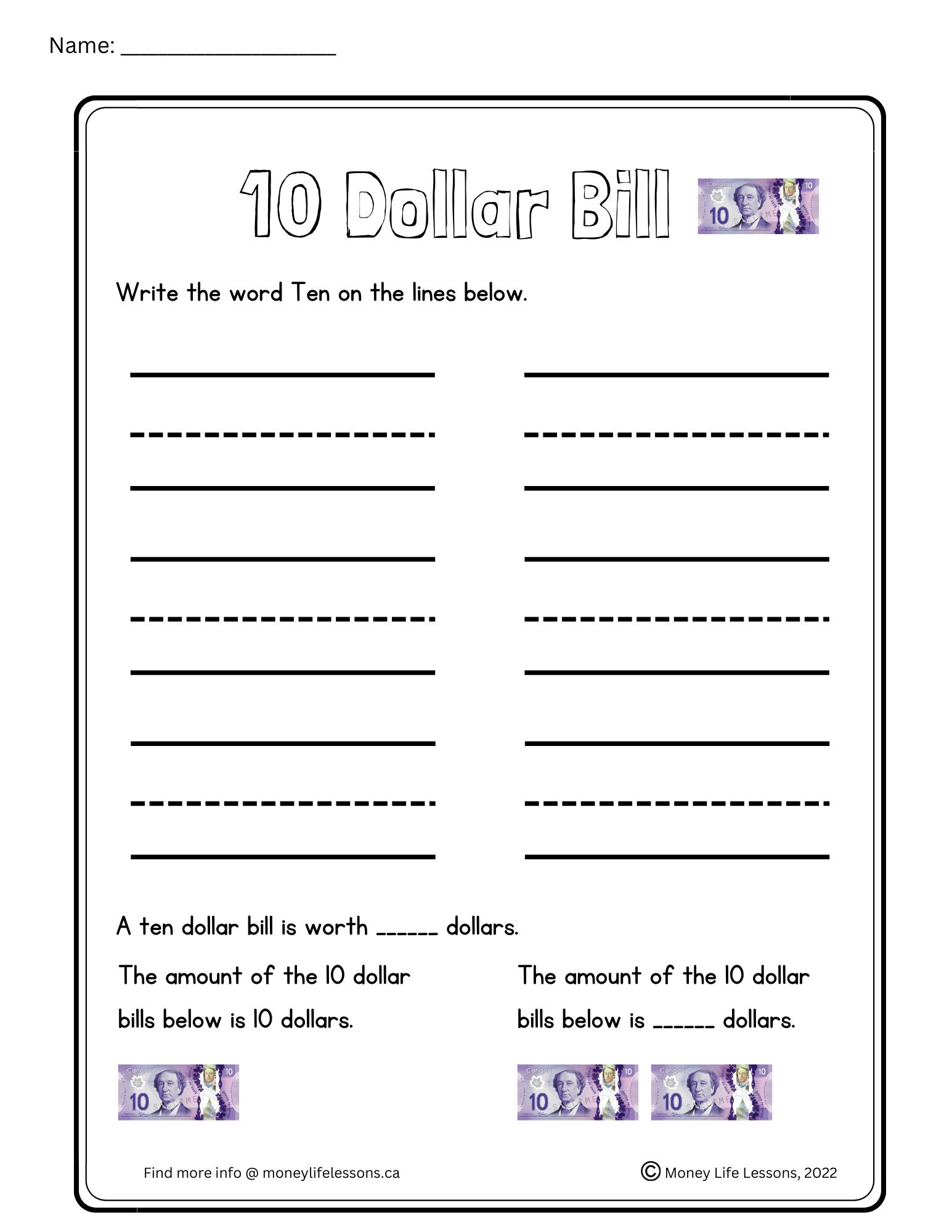 Canadian Realistic Play Money Practice Printing Coins and Bills Match ...