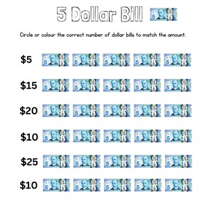 Printing Words for Coins and Bills - Matching the Amount - Canadian ...