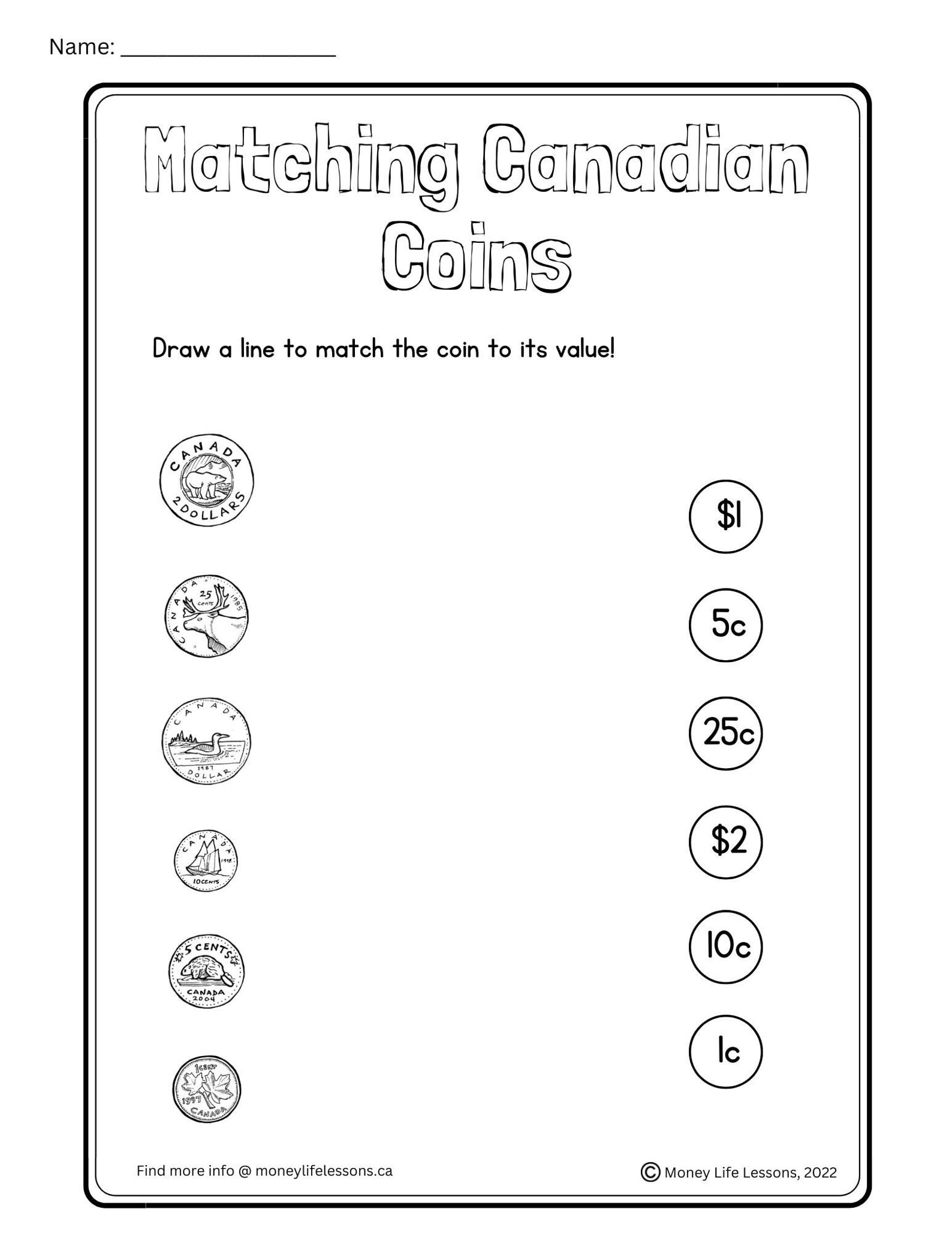 Canadian Money Addition - Matching Money to Value - Digital Print ...