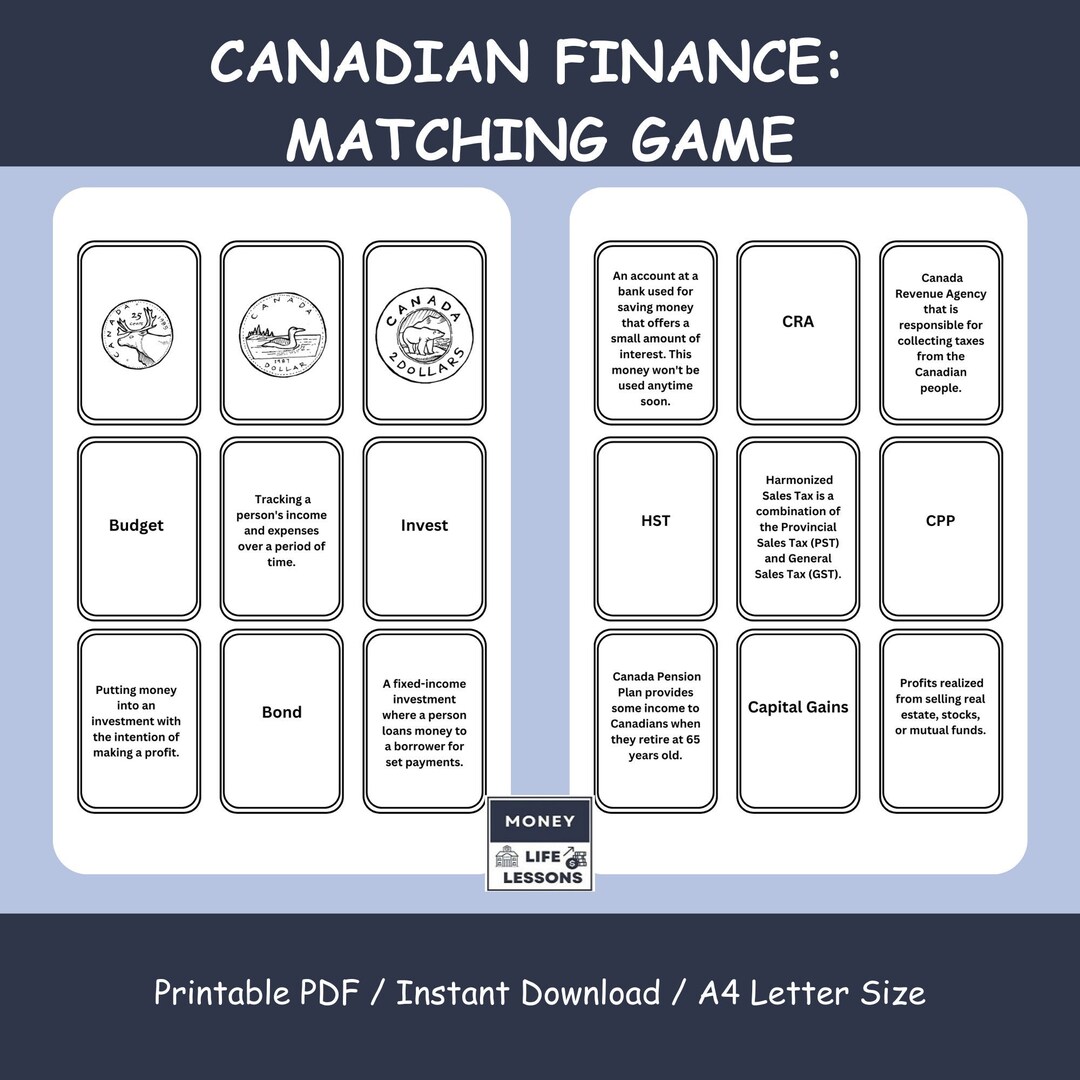 Canadian Finance Matching Game - Money - Flashcards - FUN Learning for ...