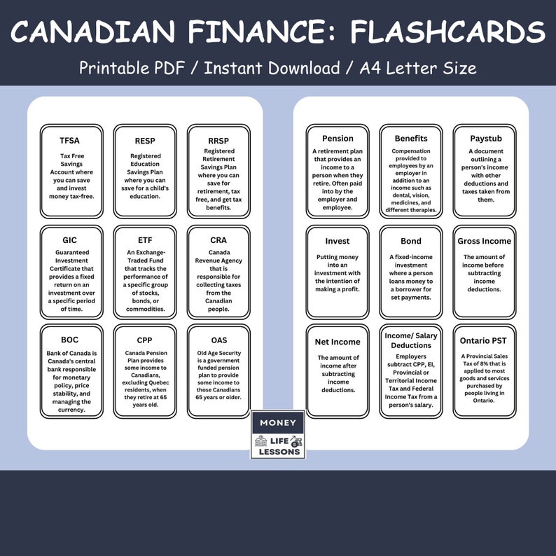 Canadian Finance Flashcards: Master Your Finances - Etsy