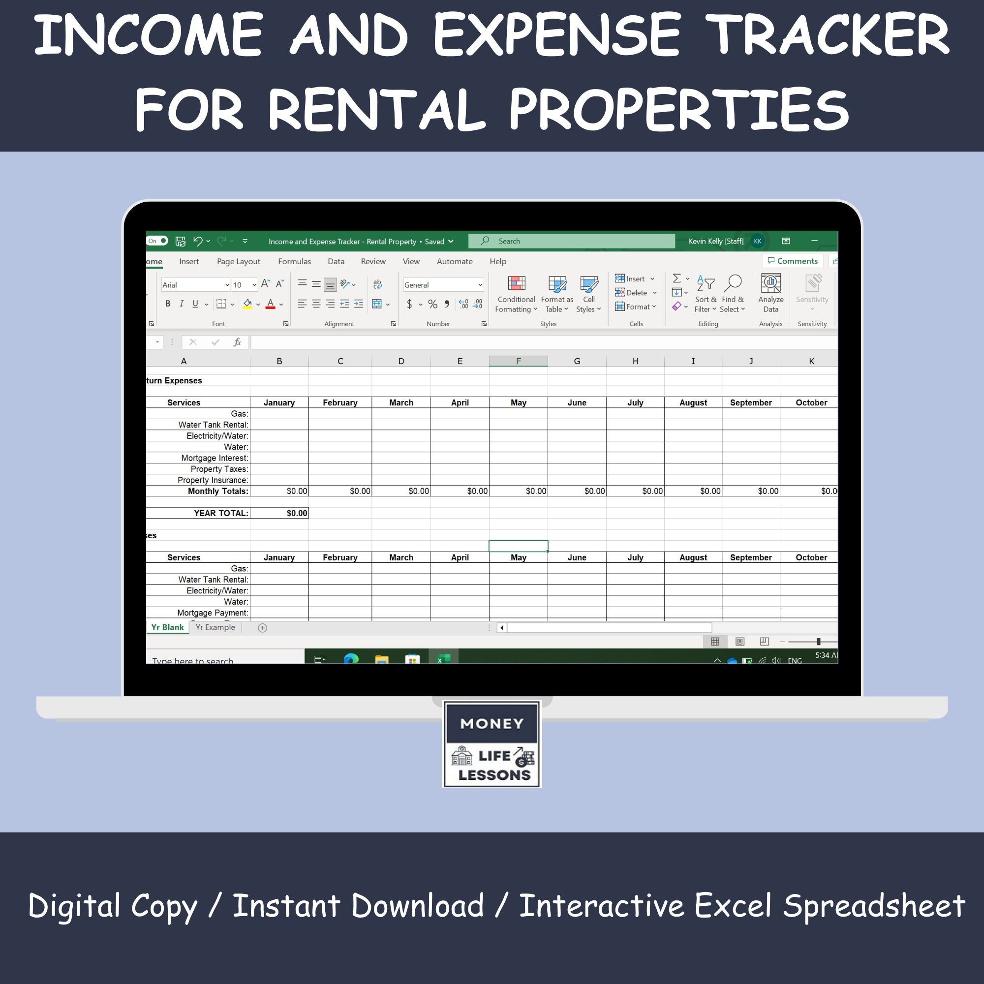 Income and Expense Tracker - Rental Properties - Easy to Use - Interactive Excel Spreadsheet ...