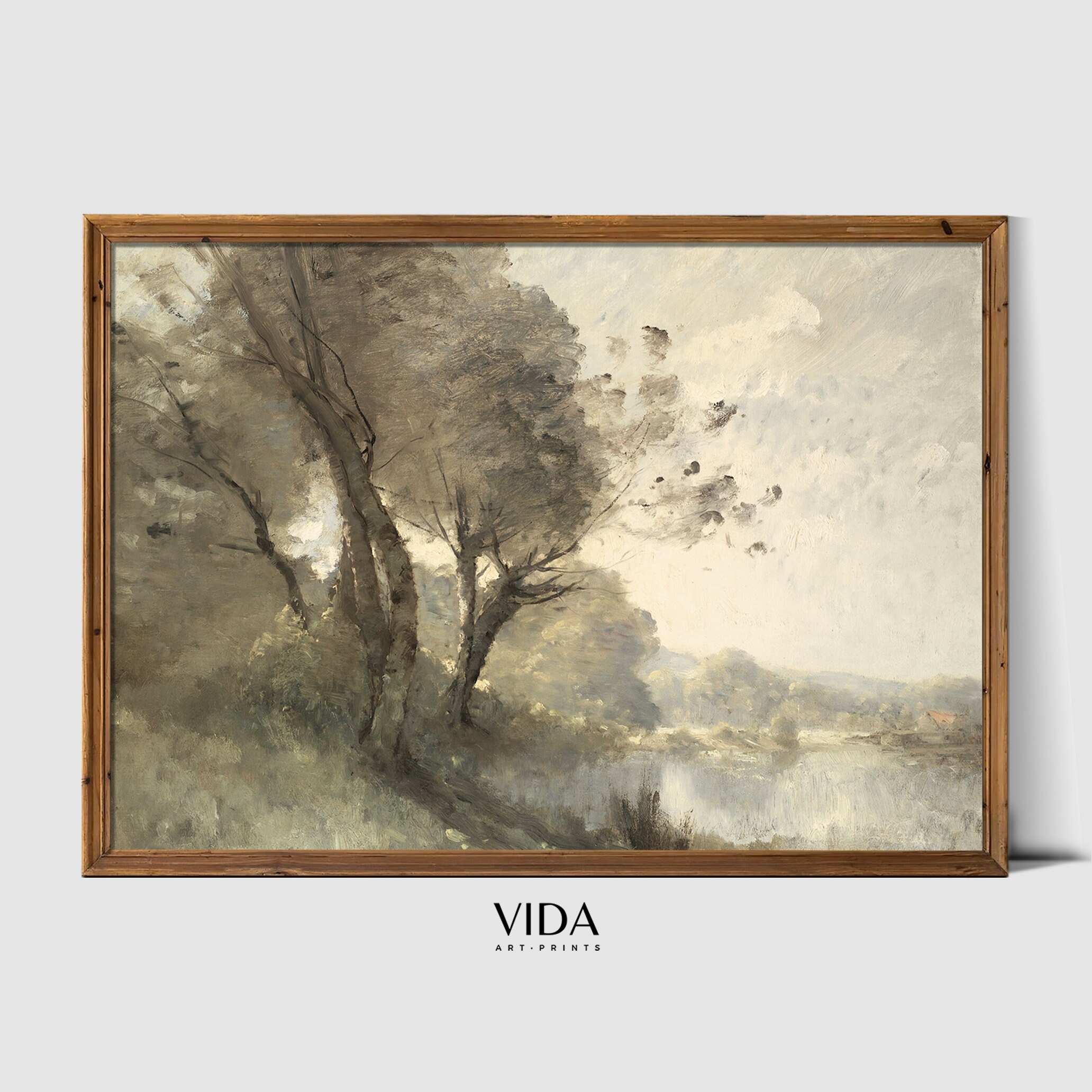 Muted Green Painting Neutral Art Print Neutral Wall Prints Landscape ...