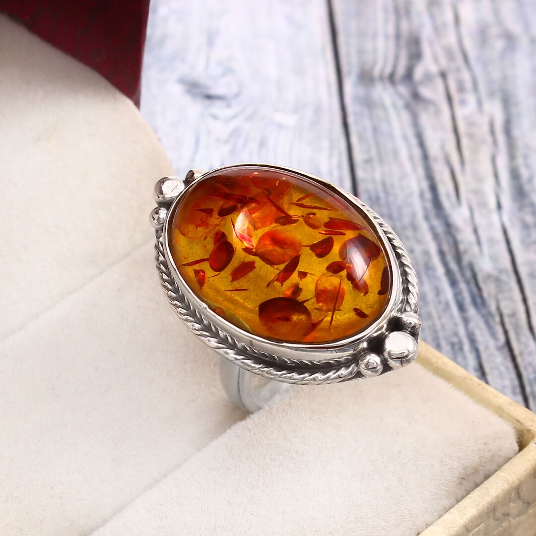Natural Amber Ring, 925 Sterling Silver Ring, Handmade Silver Ring ...