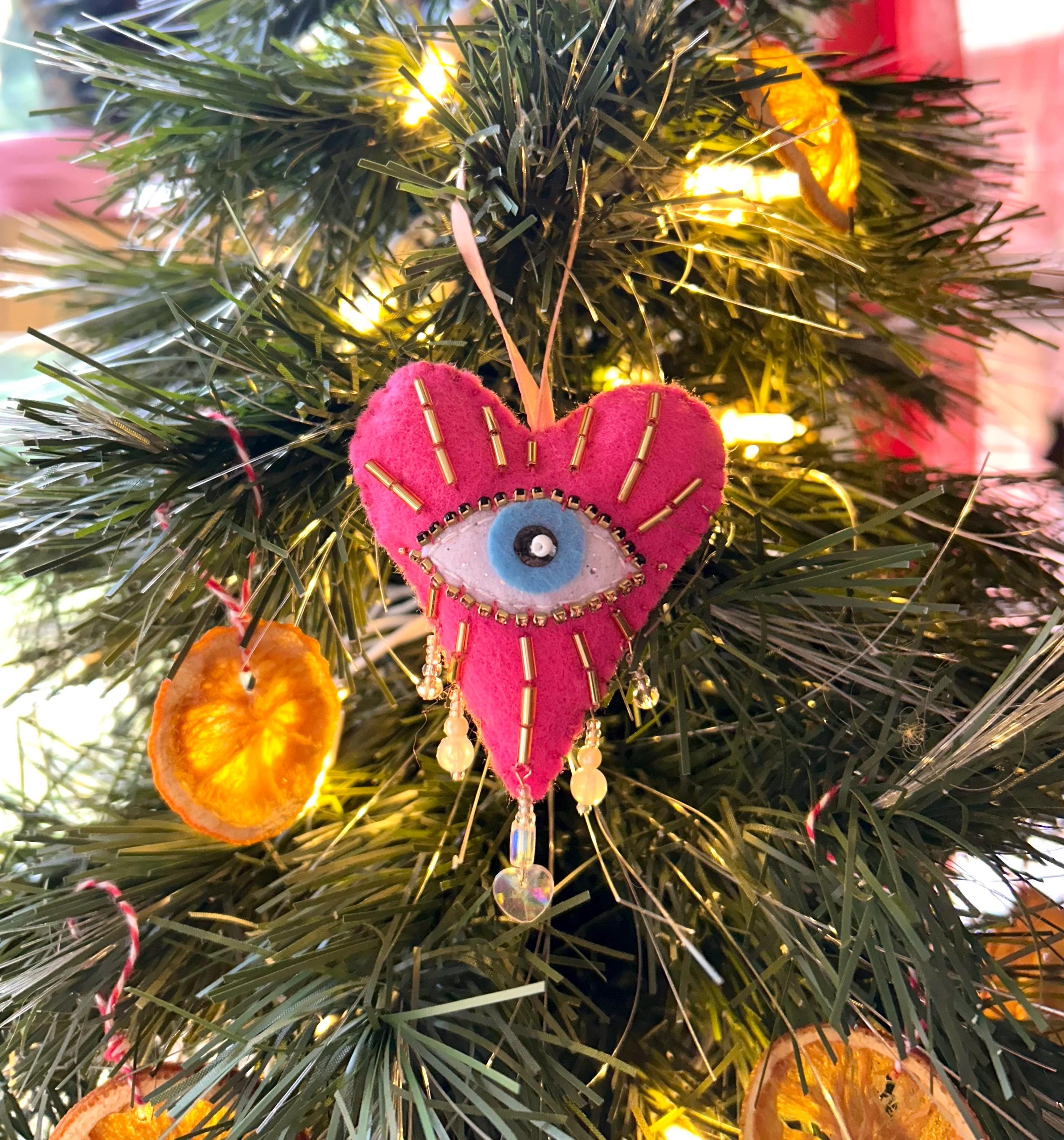 Handmade Felt Eye Heart Ornaments // Hand Embroidered Whimsigoth ...