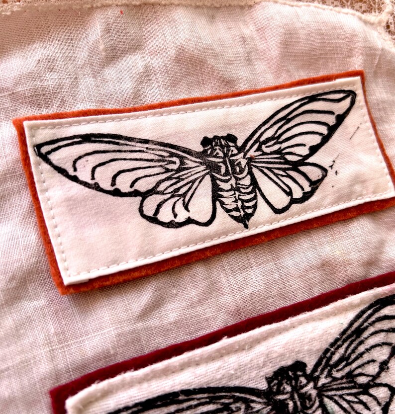 Cicada Printed Patch // Handmade Linocut Block Print Sew on Insect/bug ...