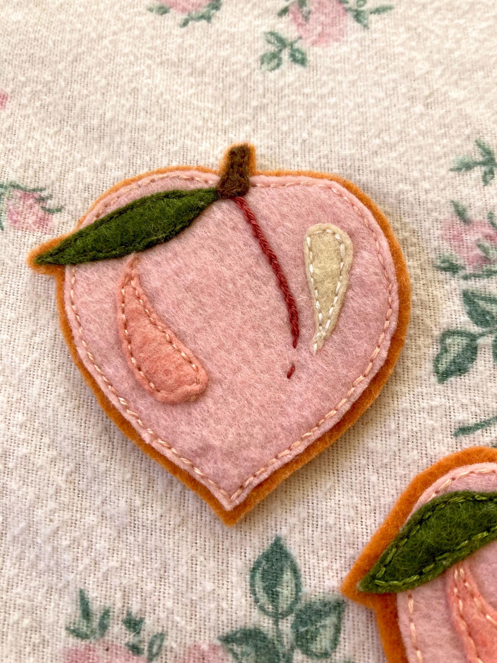 Hand Embroidered Pink Peach Fruit Felt Sew on Patch / Handmade ...