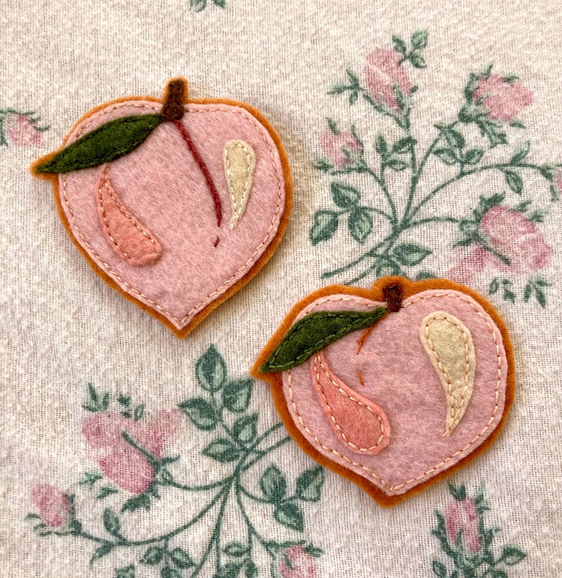 Hand Embroidered Pink Peach Fruit Felt Sew on Patch / Handmade ...